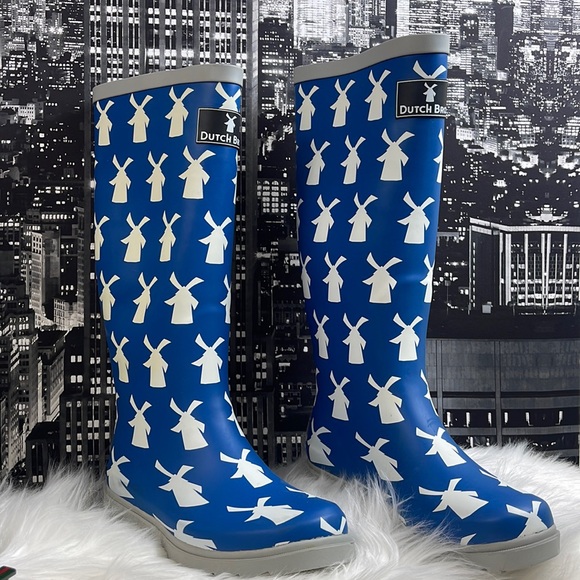 Dutch Bros | Shoes | Dutch Bros Windmill Blue Tall Rain Boots Size 6 ...